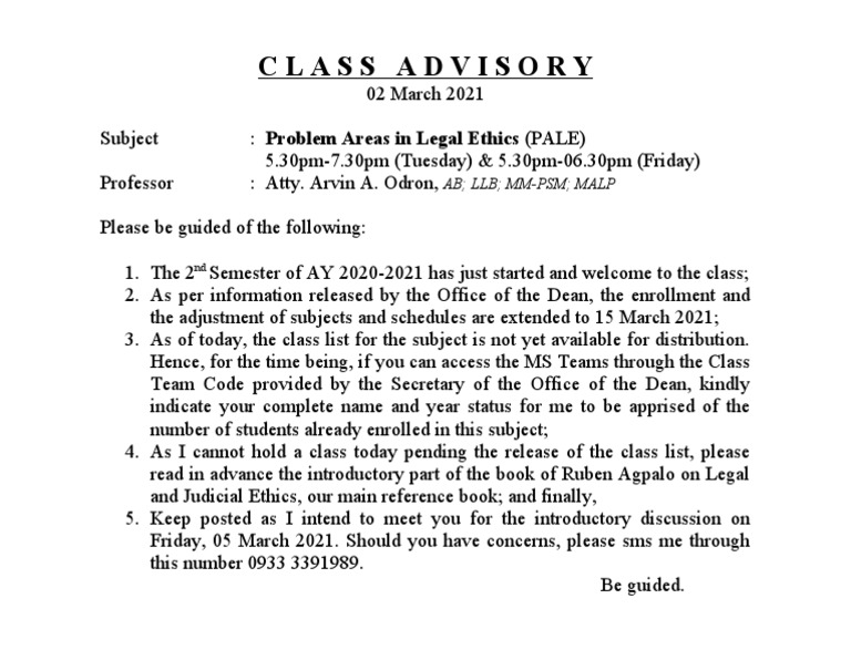Class Advisory (02 March 2021) | PDF