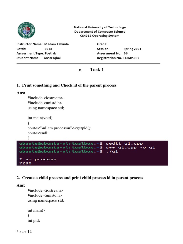 Ansar - F18605005 Inlab + Post Lab No 06 OS | PDF | Concurrency (Computer Science) | Concurrent ...