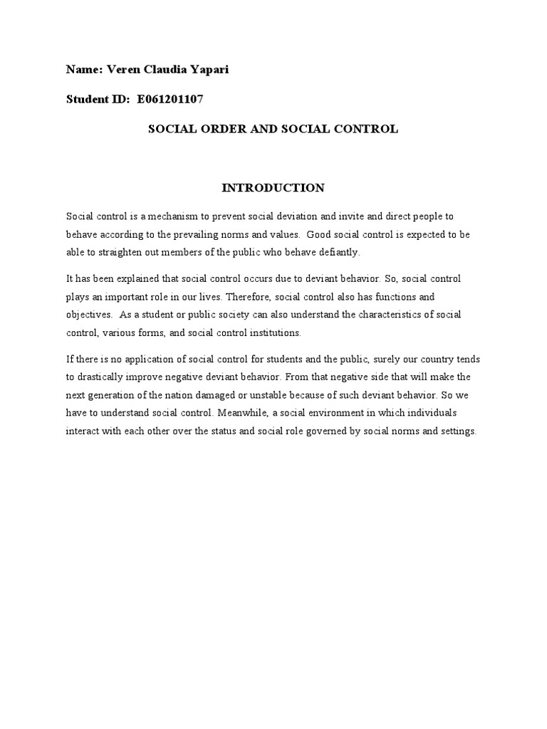 Social Order and Social Control | PDF | Institution | Deviance (Sociology)