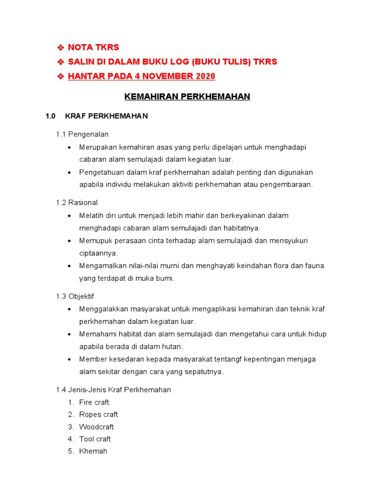 Nota Perkhemahan TKRS | PDF