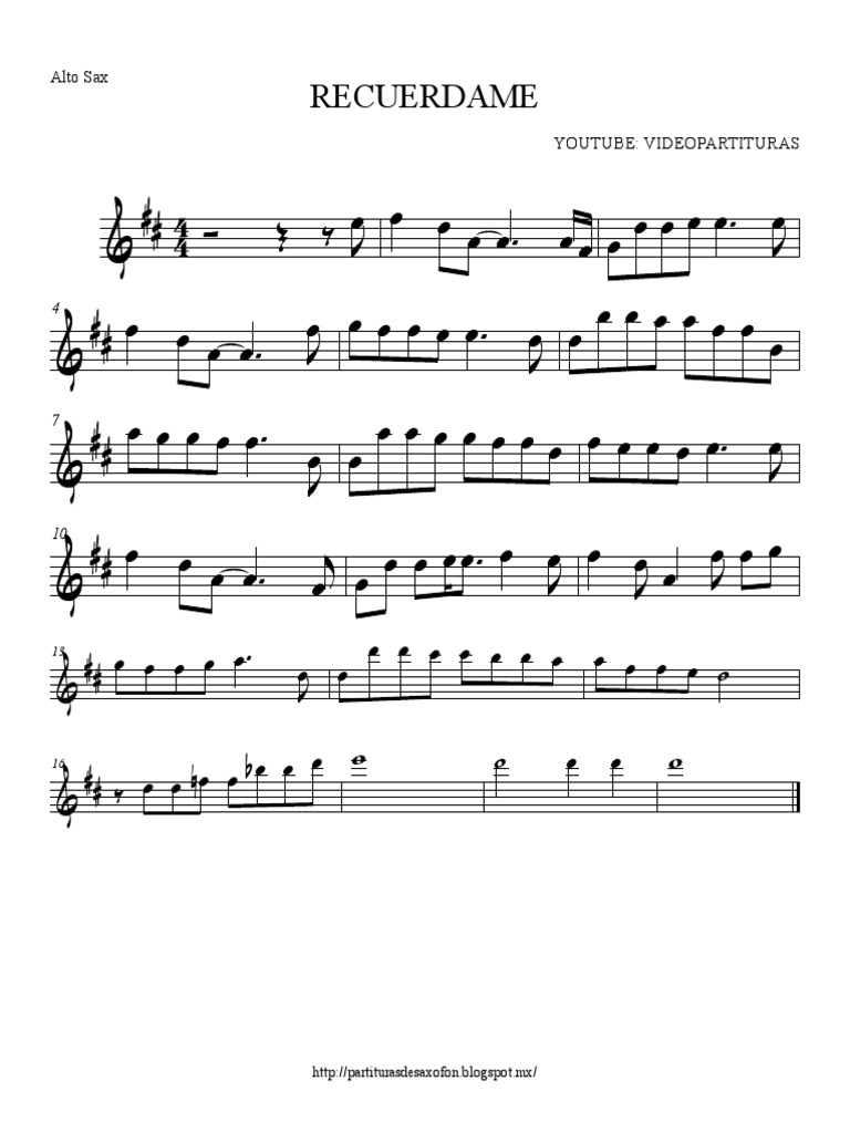 RECUERDAME COCO - Alto Sax | PDF