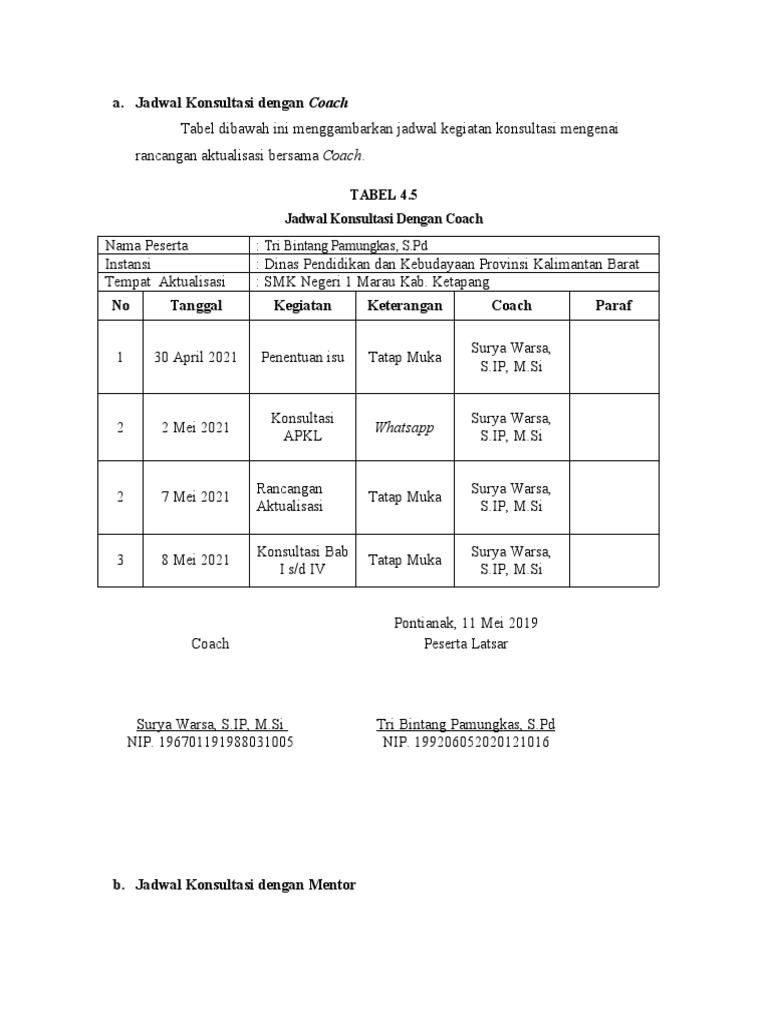 Jadwal Konsultasi Dengan Coach | PDF