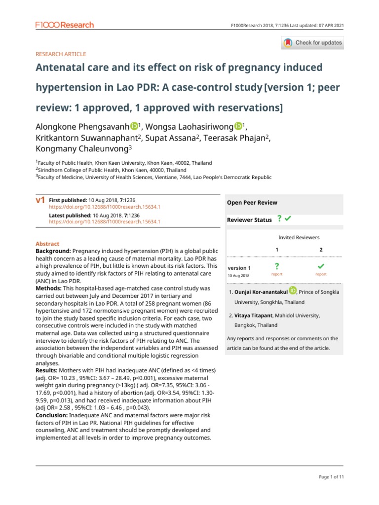 Antenatal Care and Its Effect On Risk of Pih | PDF | Maternal Death ...