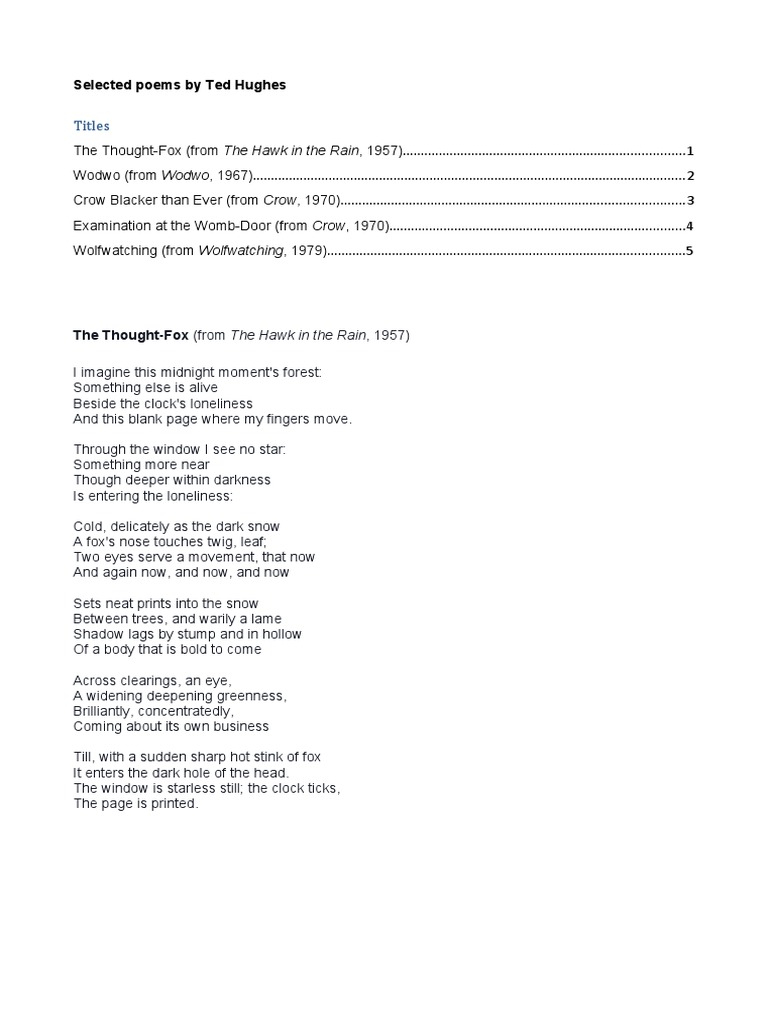 Ted Hughes: Selected Poems Overview | PDF | Nature