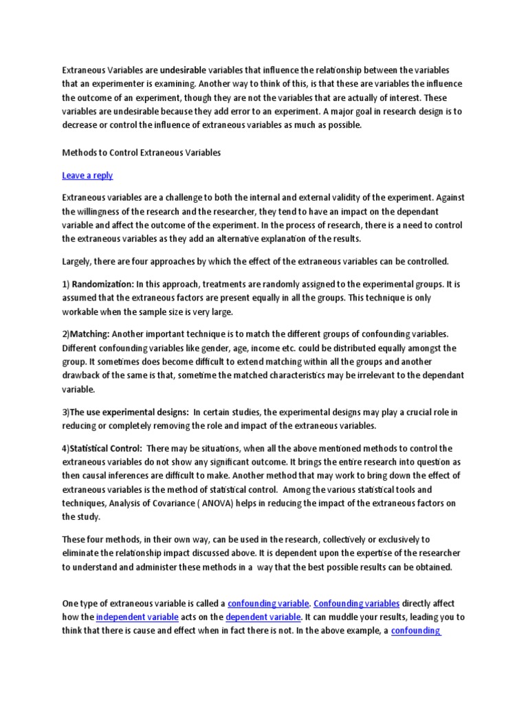 Extraneous Variables | PDF | Confounding | Experiment