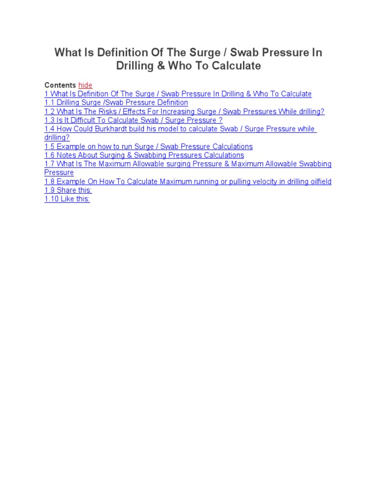 Surge and Swab Pressure in Drilling | PDF | Fluid Dynamics | Continuum ...