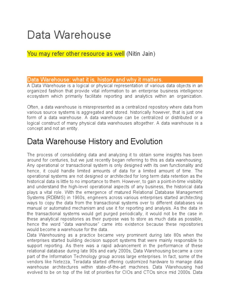 Understanding Data Warehousing Essentials | PDF | Data Warehouse | Information Technology