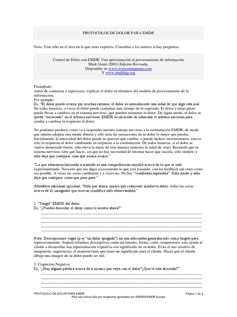 Protocolo de Dolor para Emdr | PDF | Dolor | Conceptos psicologicos