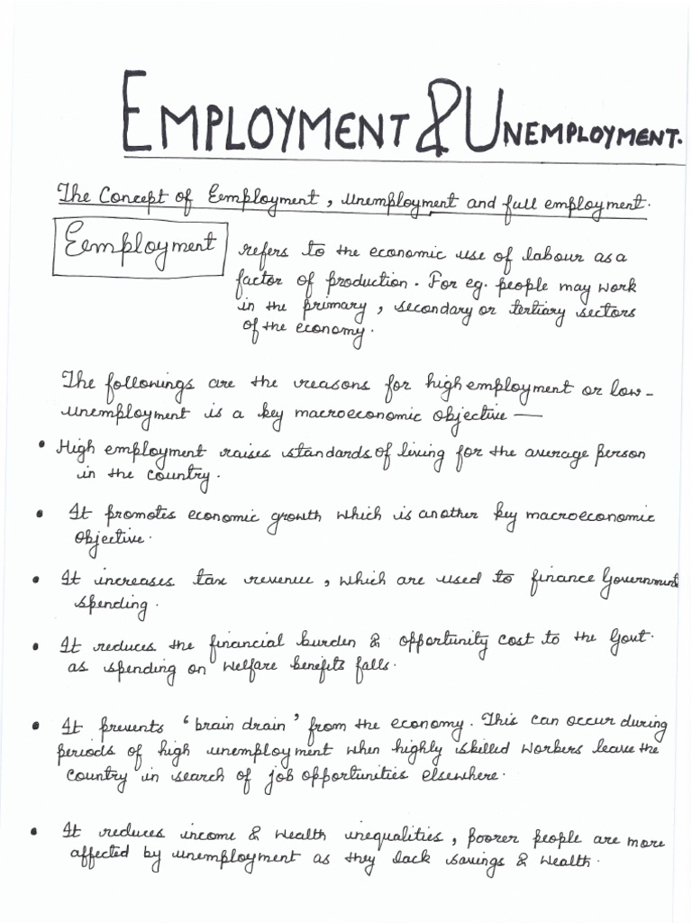Employment and Unemployment (Igcse Notes) | PDF