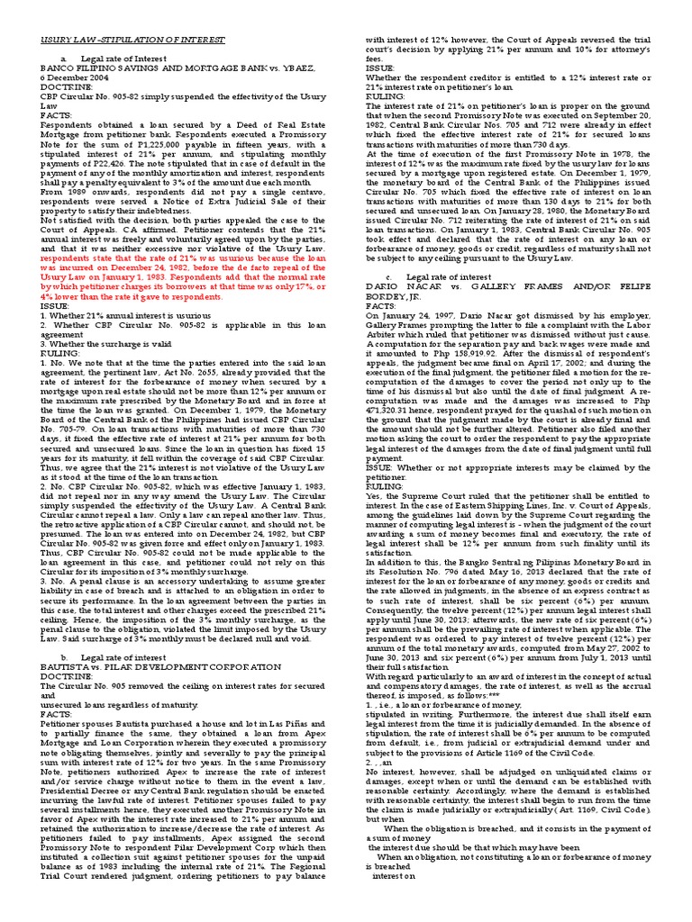 USURY LAW INTEREST RATES | PDF | Foreclosure | Mortgage Law