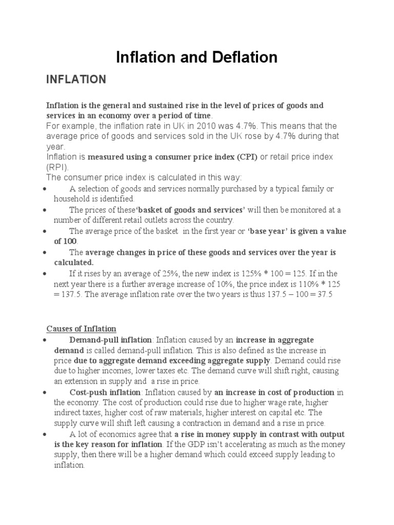 Inflation & Deflation (General Notes) . | PDF | Deflation | Inflation