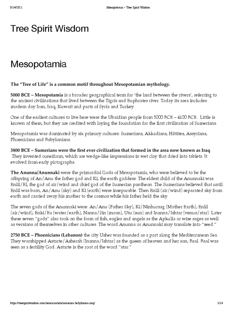 Mesopotamia - Tree Spirit Wisdom | PDF | Mesopotamia | Religion And Belief