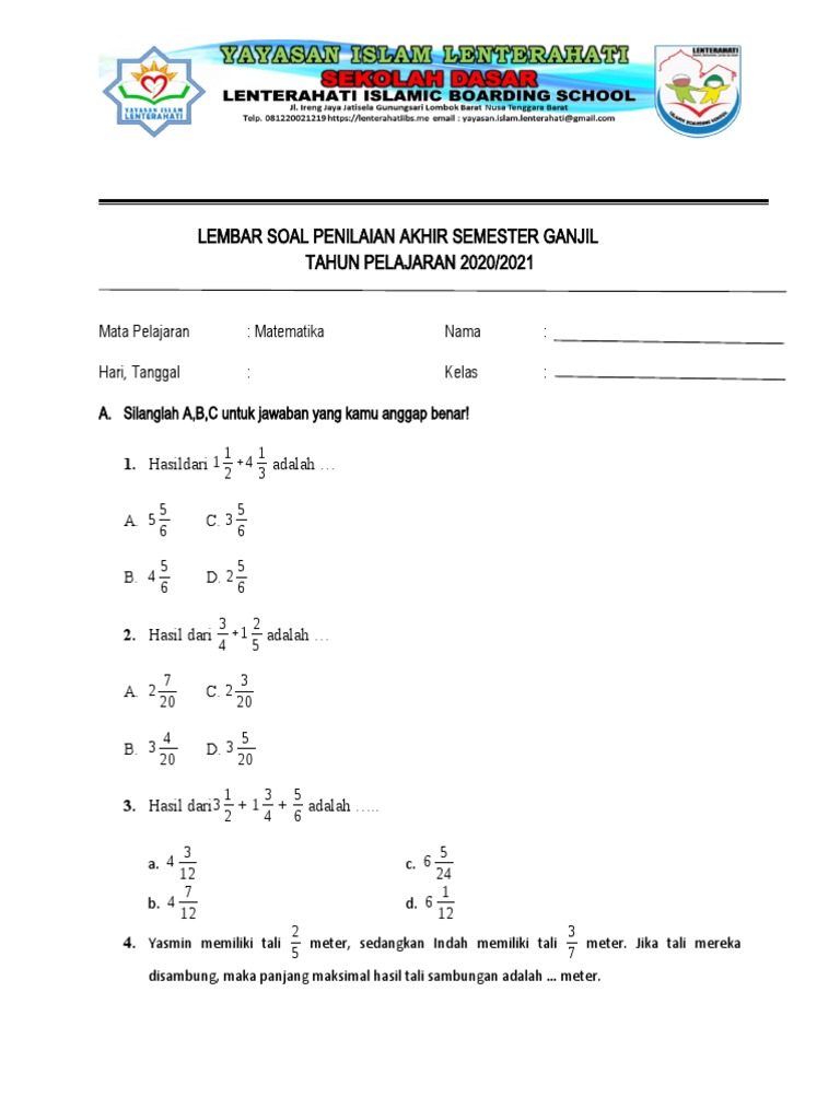 Soal PAS Ganjil 2020-2021 | PDF