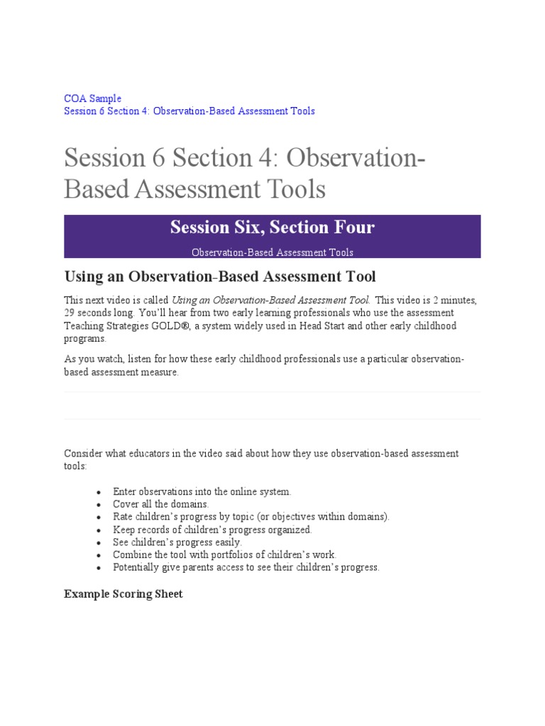 Observation Tools Part 1 | PDF | Educational Assessment | Intention