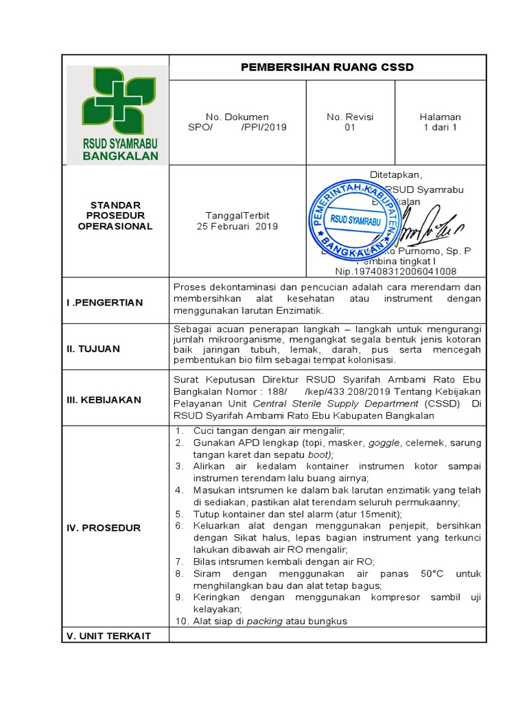 Spo Pembersihan Ruang CSSD | PDF | Sains & Matematika