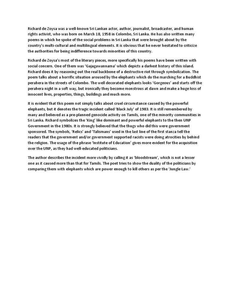 Richard de Zoysa's Poetic Critique | PDF | General Fiction