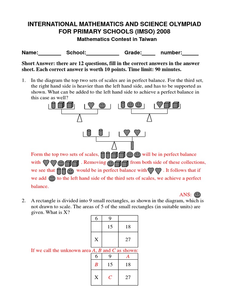 2008 Im So Math 1 Answer | PDF | Perpendicular | Numbers