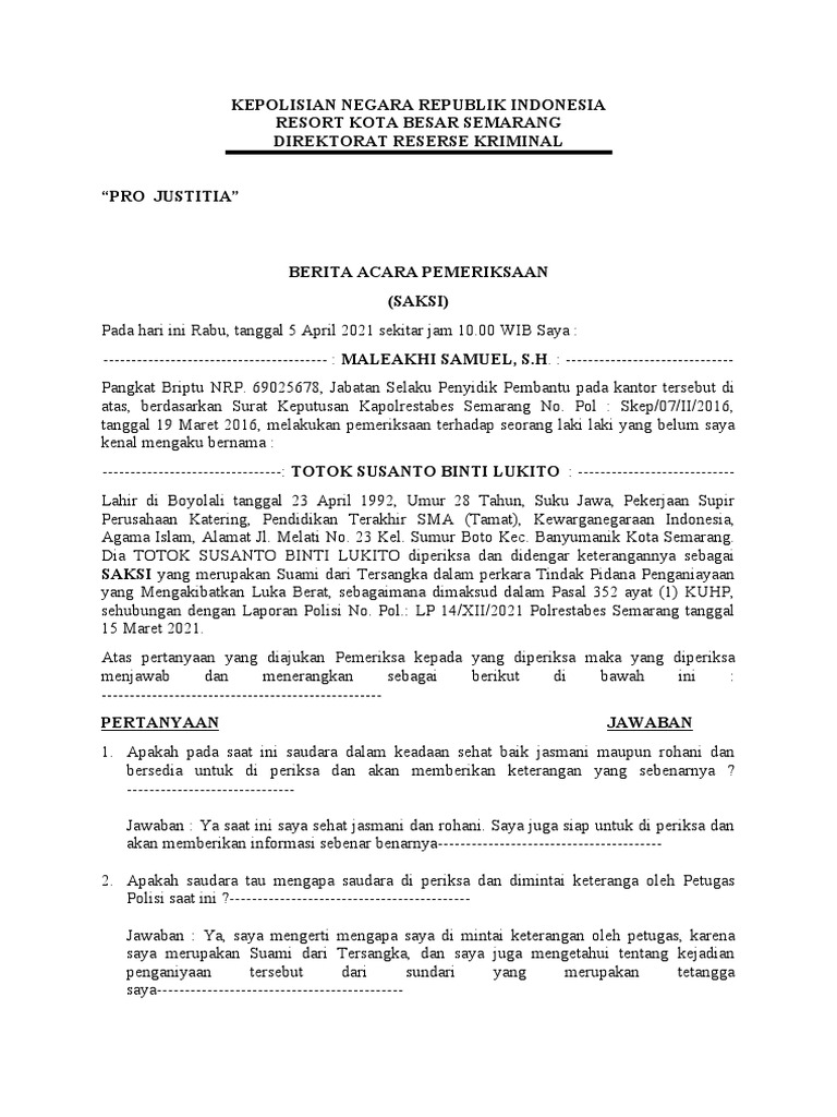 Contoh Bap Saksi Meringankan | PDF | Hukum