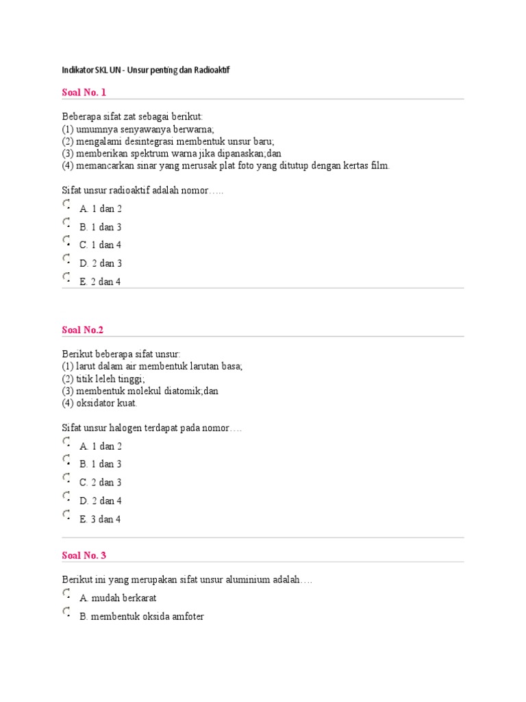 Indikator SKL UN - Unsur Penting Dan Radioaktif | PDF