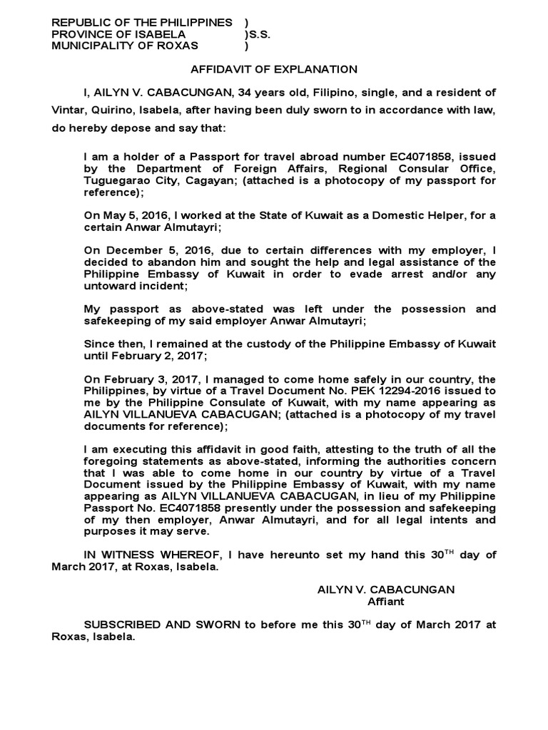 Affidavit (Travel Document) | PDF