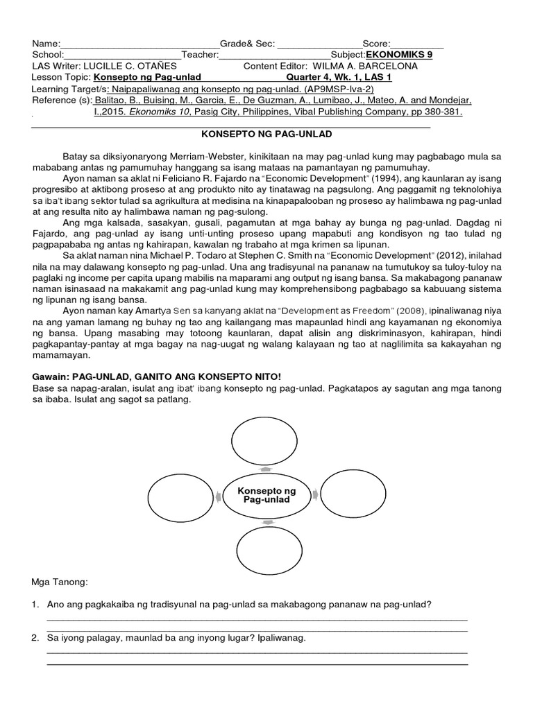 Ap 9, Quarter 4, Week 1, Las 1 | PDF