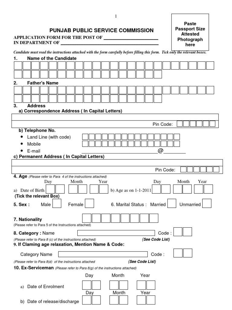 Punjab PSC Application Form | PDF | Virtue | Government Information