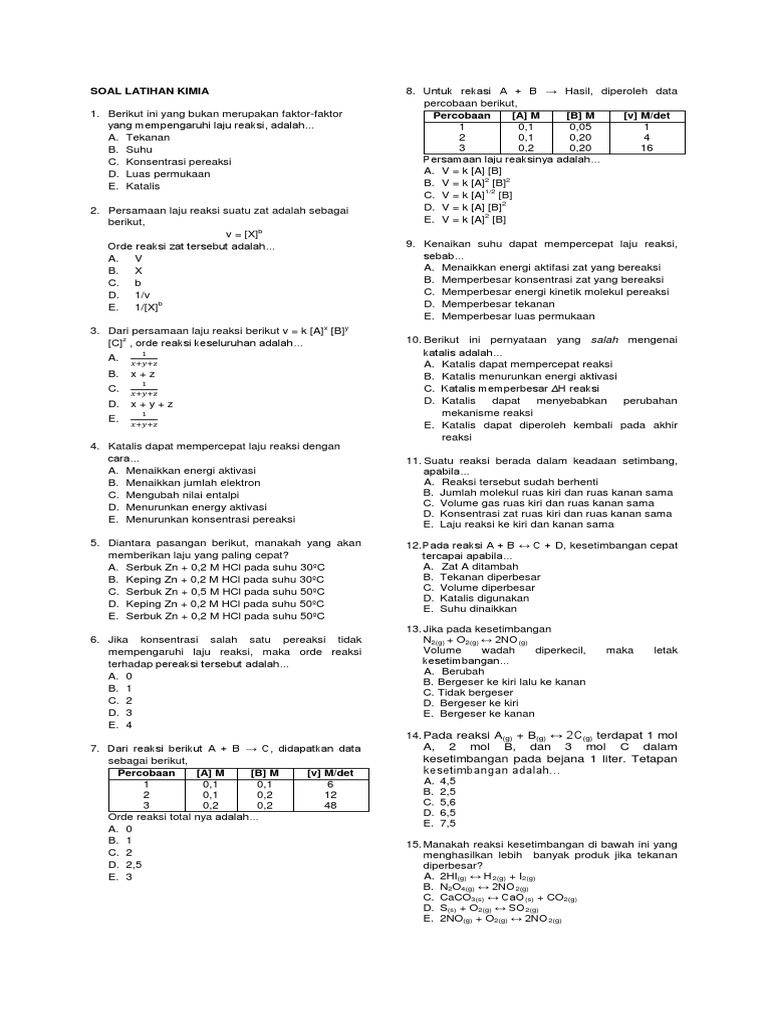 Soal Latihan Kimia: Laju dan Kesetimbangan Reaksi | PDF