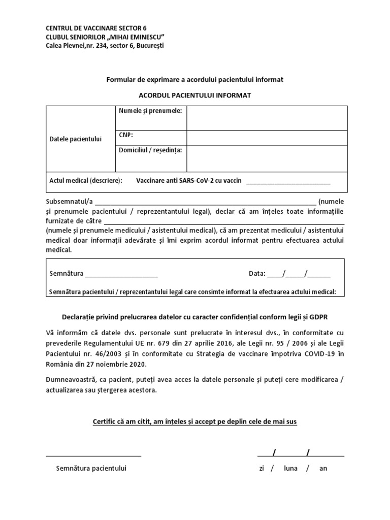 Formular Consimtamant Informat | PDF
