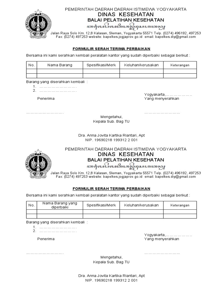 Formulir Serah Terima Perbaikan Barang | PDF