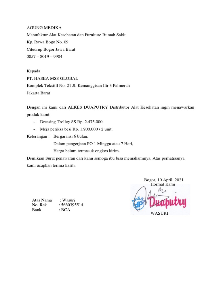 Penawaran Alat Kesehatan untuk PT MSS BCA | PDF