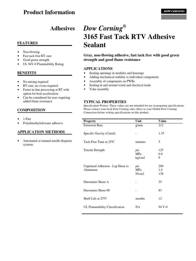 Dow Corning 3165 | PDF | Adhesive | Silicone