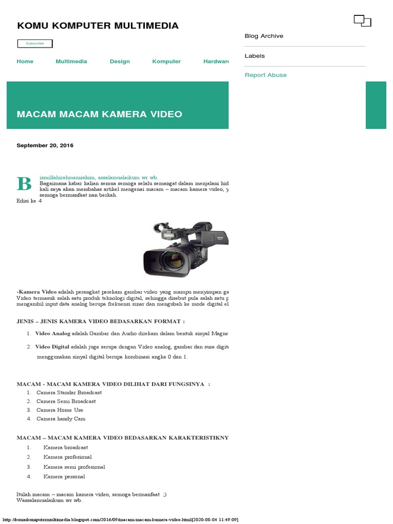 Jenis-Jenis Kamera Video dan Fungsinya | PDF