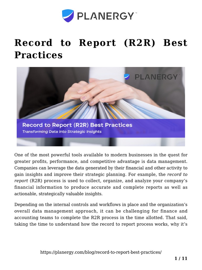 Record To Report (R2R) Best Practices: Report (R2R) Process Is Used To ...