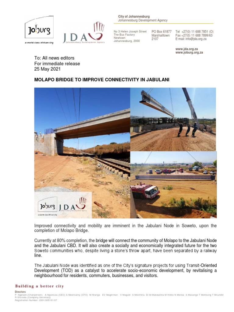 Molapo Bridge To Improve Mobility in Jabulani | PDF | Johannesburg ...