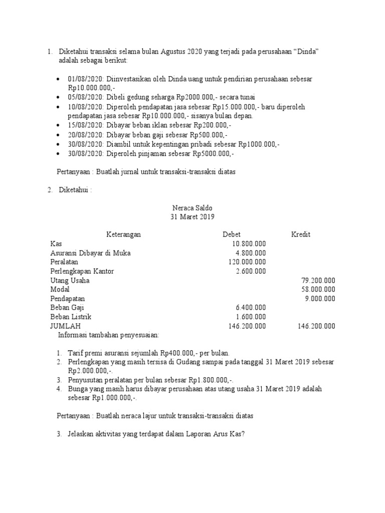 Tugas 1 Pengantar Akuntansi | PDF | Pengelolaan Keuangan & Uang