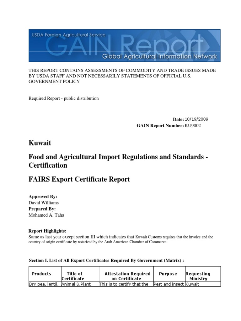Kuwait Food Import Certification Guide | PDF | Animal Slaughter | Food ...