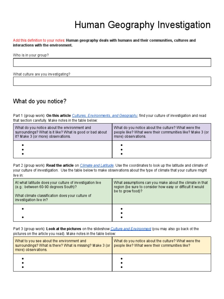 Human Geography Investigation | PDF | Natural Environment | Geography