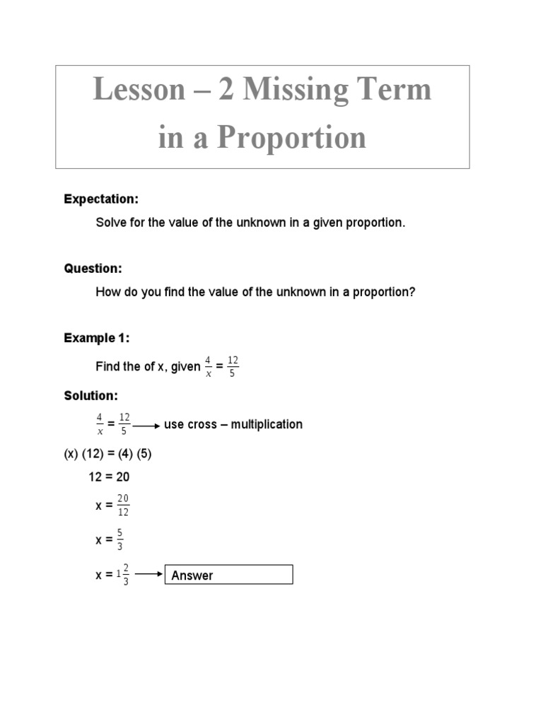 Lesson - How to Find Unknown Values in ProportionsTITLE Solving for ...