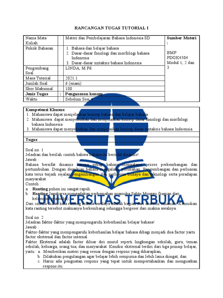 TT 1 Bhs. Indonesia Latifatul Maunah (835360422) | PDF