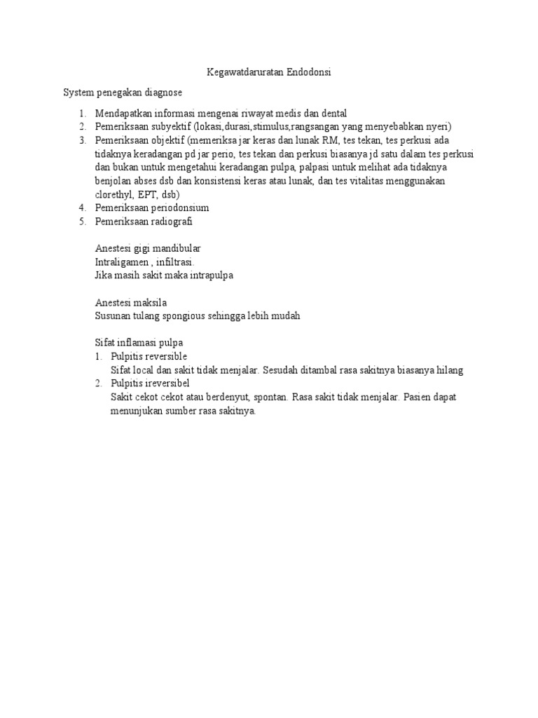 Kegawatdaruratan Endodonsi - DRG Radit | PDF