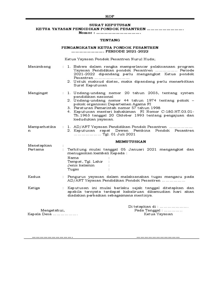 SK Yayasan Pendidikan Pondok Pesantren | PDF