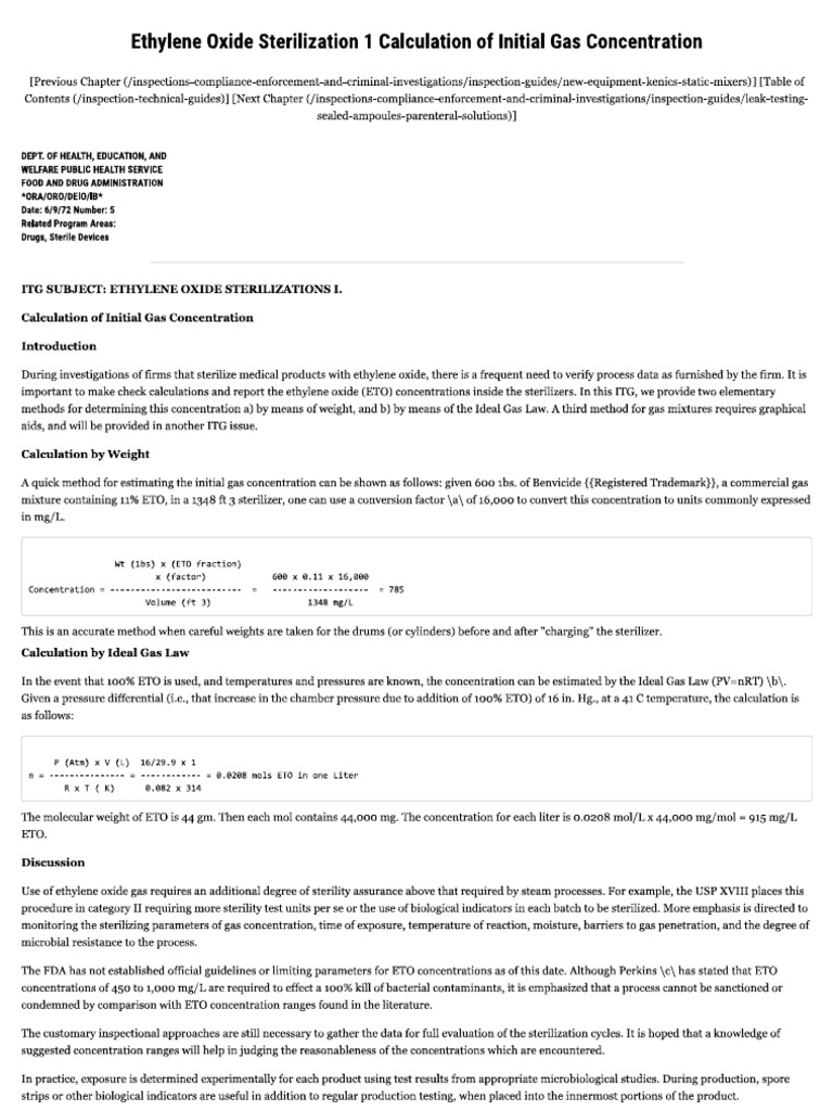 Ethylene Oxide Sterilization 1 Calculation of Initial Gas Concentration ...