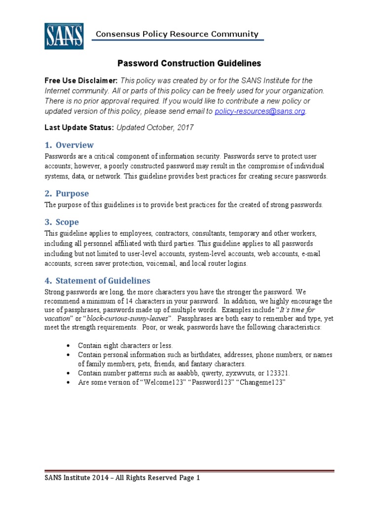 Password Construction Guidelines | PDF | Password | Information Security