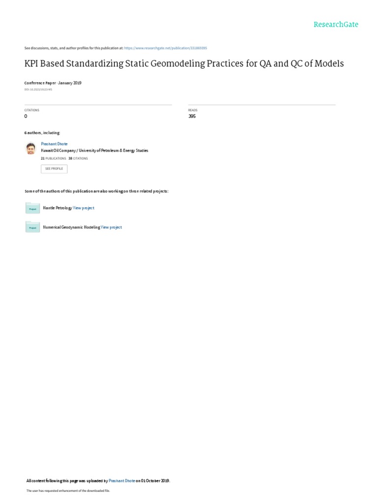 KPI Based Standardizing Static Geomodeling Practices For QA and QC of Models | PDF | Quality ...