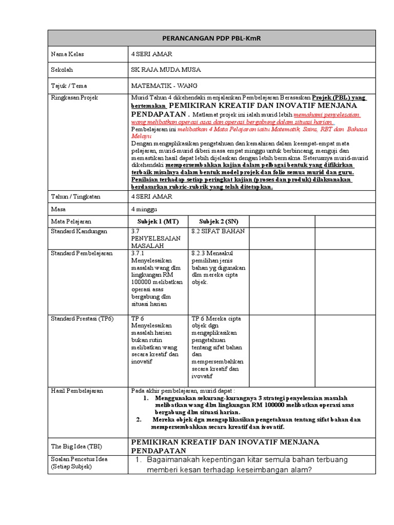 Template Perancangan PBL SKRMM | PDF | Seni