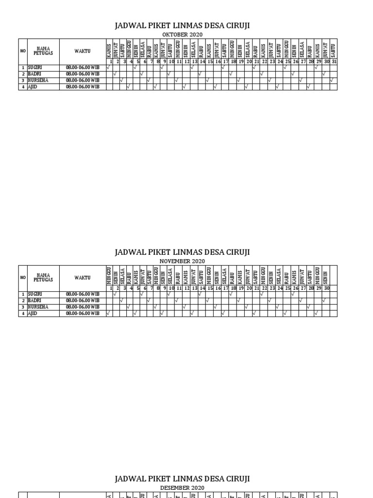 Daftar Piket Linmas | PDF