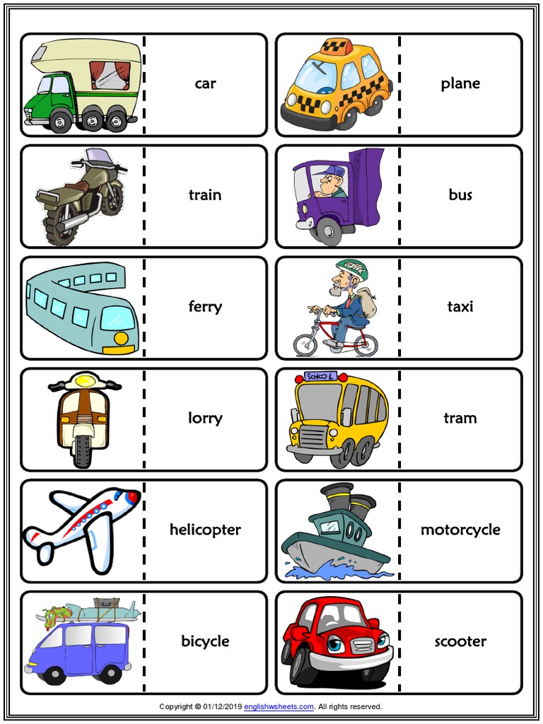 Means of Transport Vocabulary Esl Printable Dominoes Game For Kids | PDF