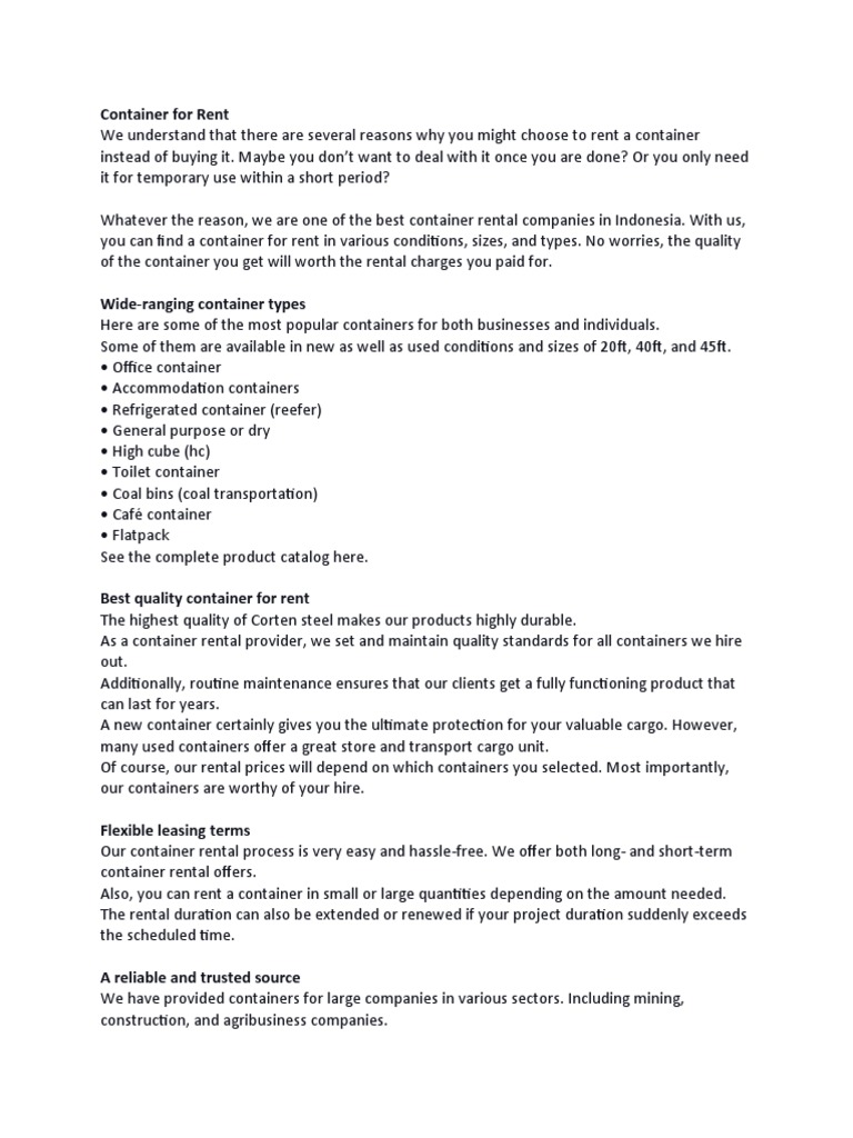 EN Shipping Container For Hire | PDF | Economies | Business