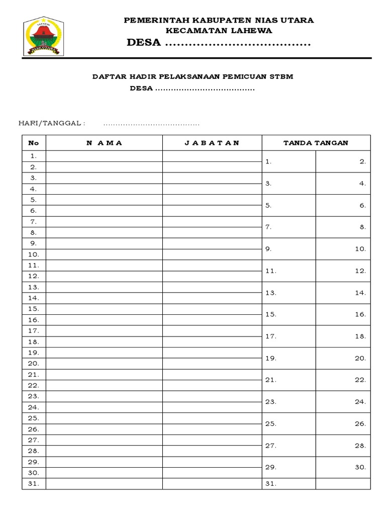 Daftar Hadir Pemicu STBM Desa | PDF