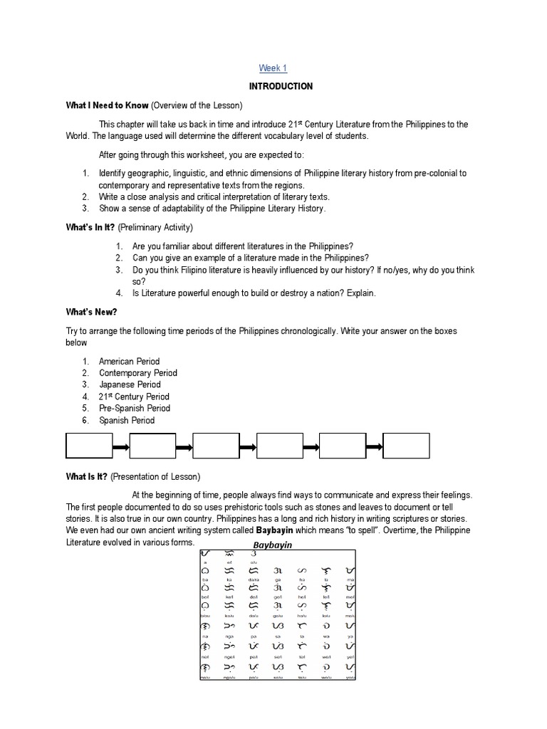 21st Century Literature Worksheet Week1 | PDF | Poetry | Philippines